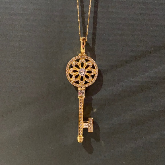 Swarovski | Jewelry | Gold Crystal Key Necklace | Poshmark